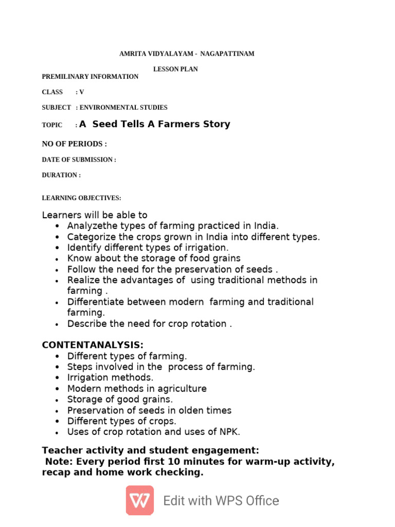 Lesson Plan | PDF | Agriculture | Lesson Plan