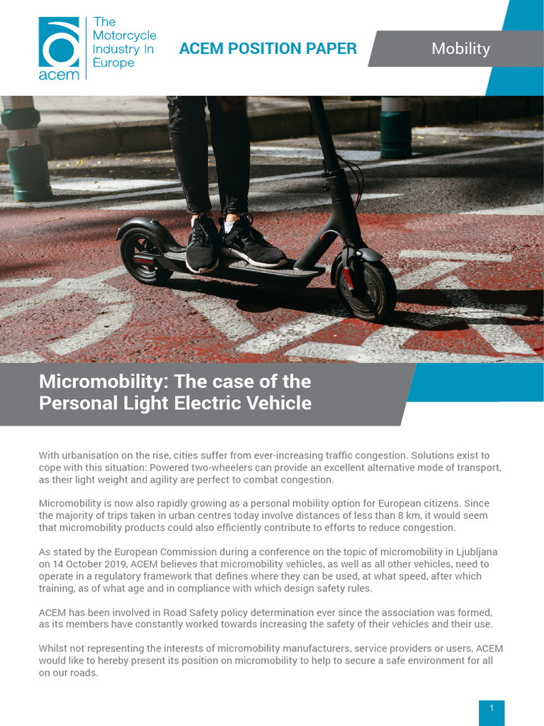 4b-ACEM Position Paper 2021 Micromobility | PDF | Traffic | Motorcycle