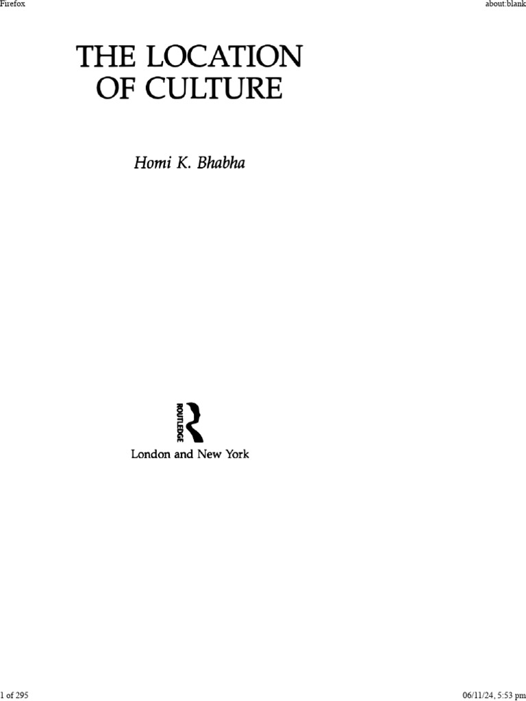 Homi Bhabha's Location of Culture PDF | PDF
