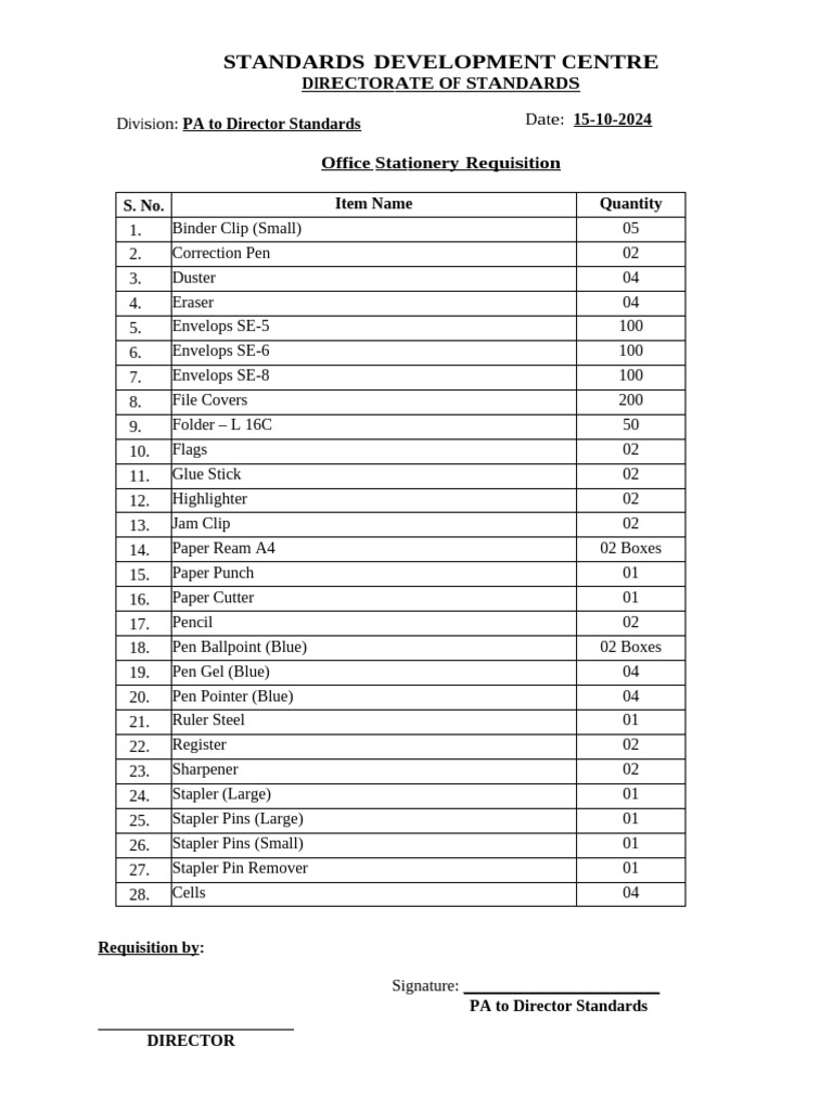 Stationery Format | PDF | Office Work | Writing Implements