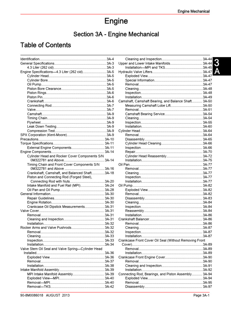 Engine: Section 3A - Engine Mechanical | PDF | Piston | Bearing ...
