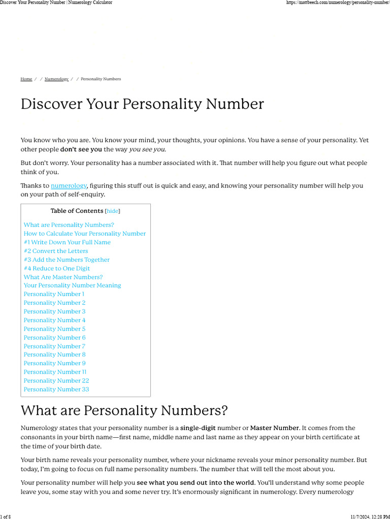 Discover Your Personality Number - Numerology Calculator | PDF | Career ...
