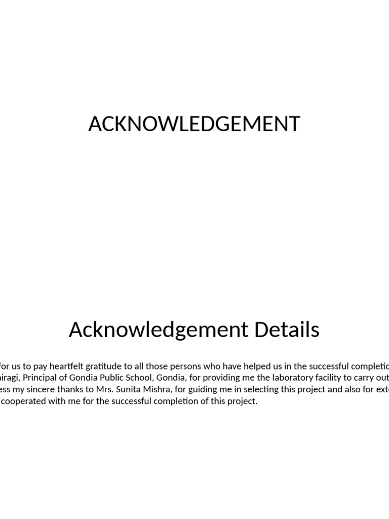 Acknowledgement Project Presentation | PDF