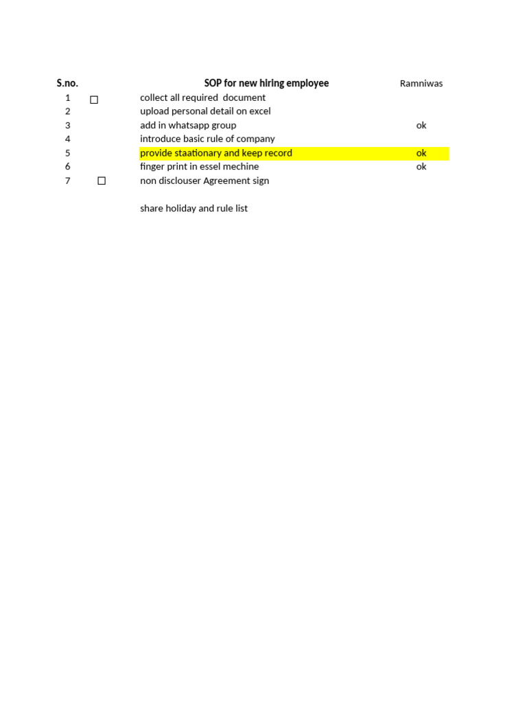 Sop For Newly Hired | PDF