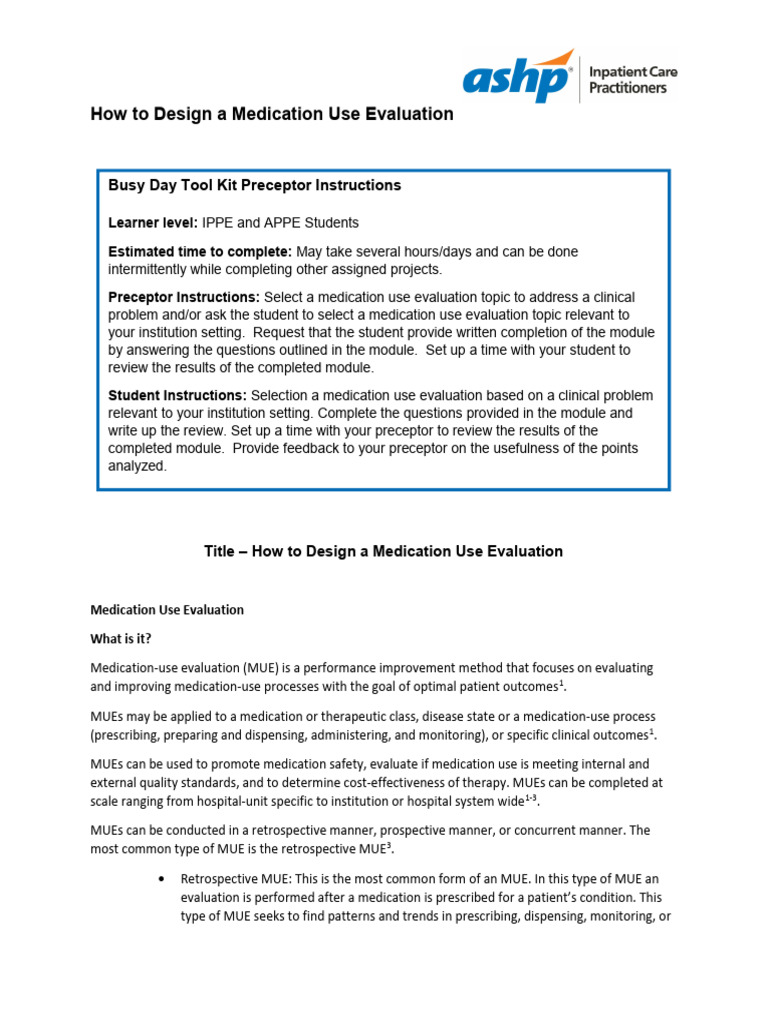 How To Design A Medication Use Evaluation | PDF | Pharmacist | Pharmacy