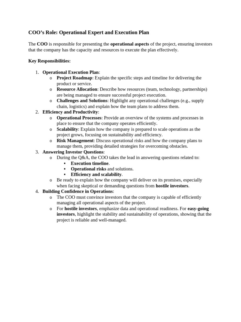 COO's Key Role in Project Execution | PDF | Business