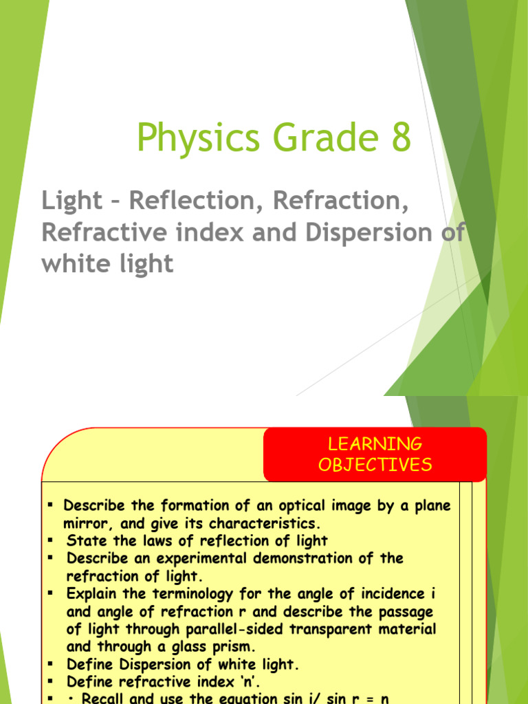 G8 Phys Light Reflection Refraction Refractive Index and Dispersion ...
