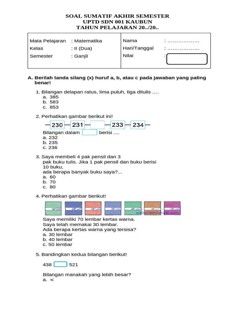 Soal Sas MTK Kelas 2 | PDF | Griya & Taman | Seni