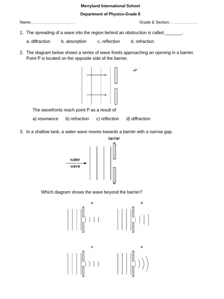 Diffraction Worksheet 2 | PDF