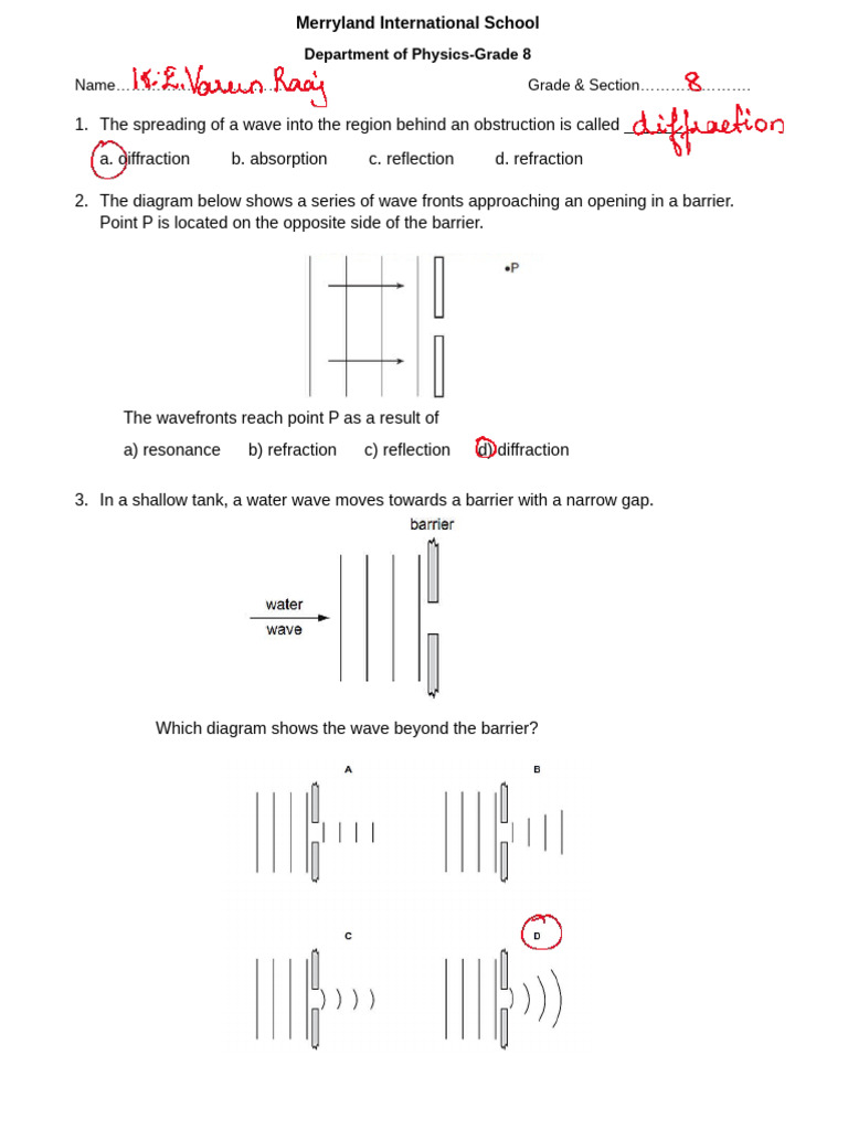 Diffraction 2 Worksheet Answer Key | PDF | Art