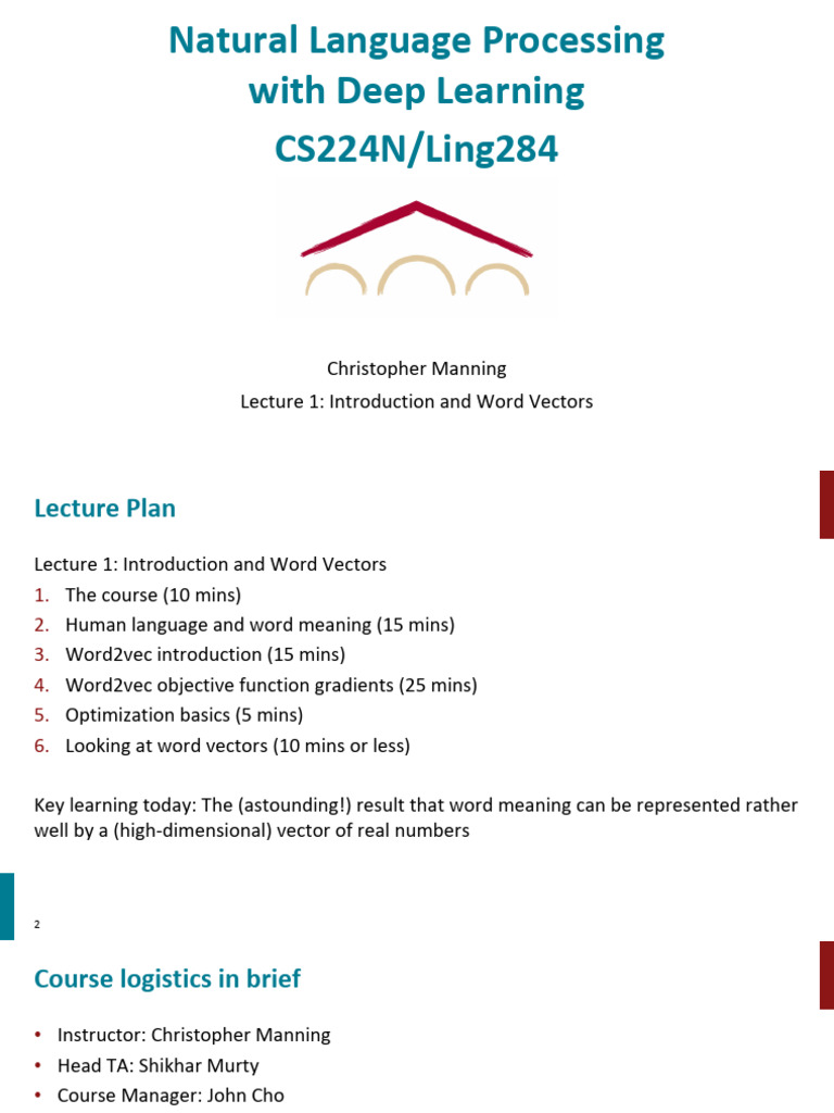 cs224n spr2024 Lecture01 Wordvecs1 | PDF | Applied Mathematics