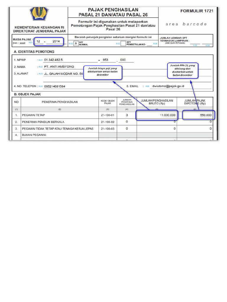 Contoh - SPT PPH 21-Form 1721 | PDF