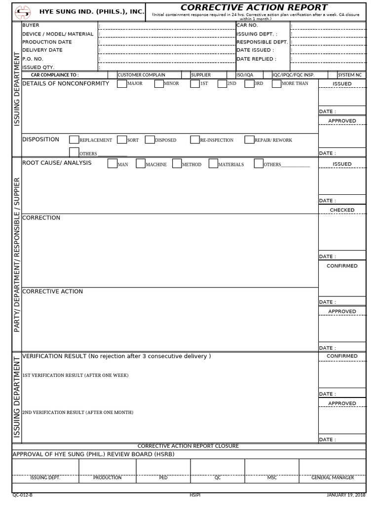 Qc-012-b Car Form New Revision | PDF