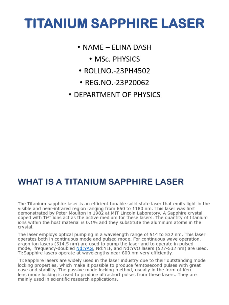 Titanium Sapphire Laser | PDF | Laser | Applied And Interdisciplinary ...