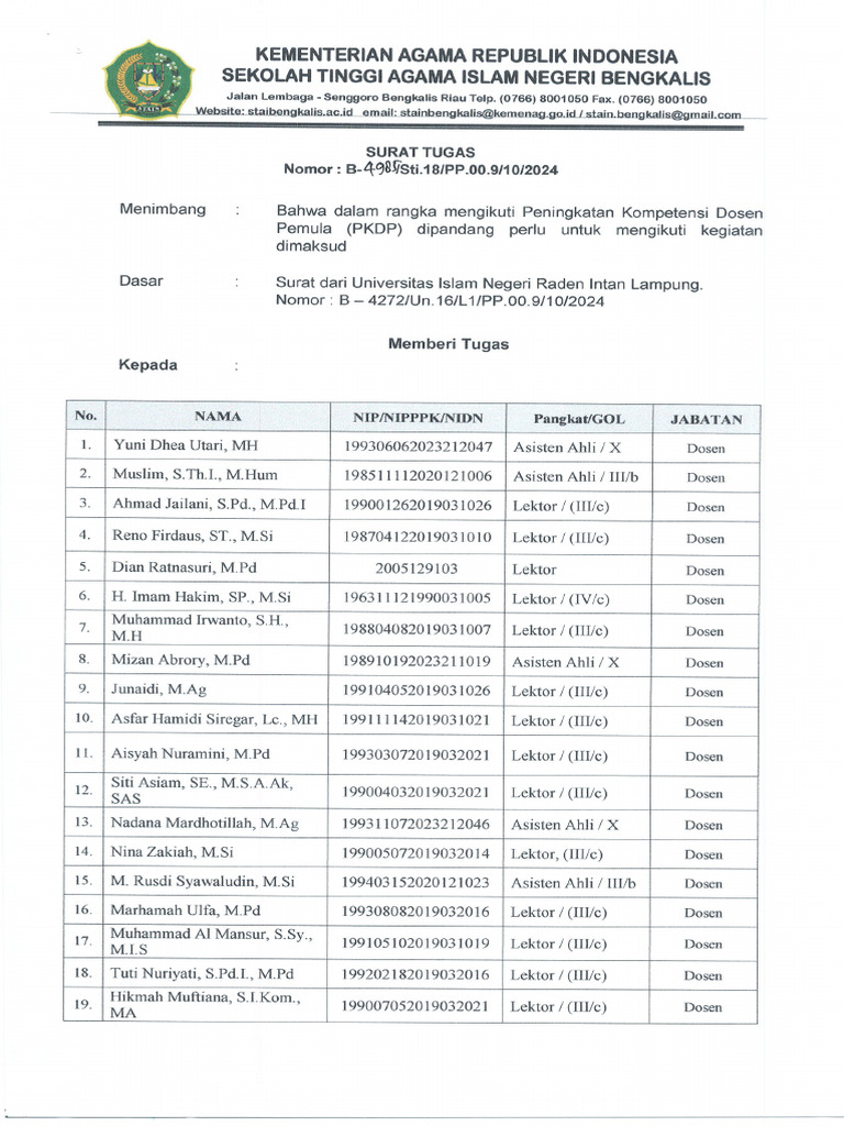 Surat Tugas PKDP Stain | PDF