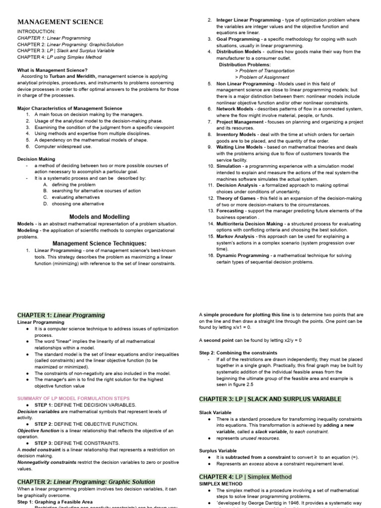 Management Science & Linear Programming | PDF | Linear Programming ...