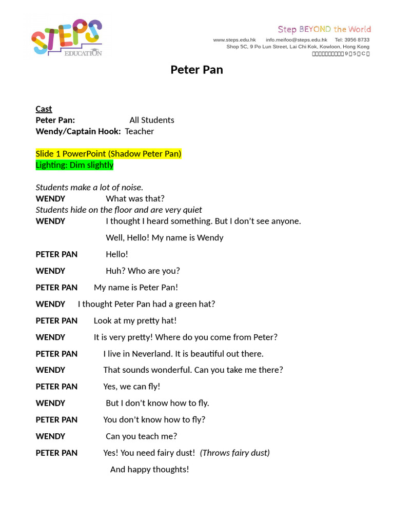 Script Peter Pan Ypc Bronze MF | PDF | Peter Pan | Neverland