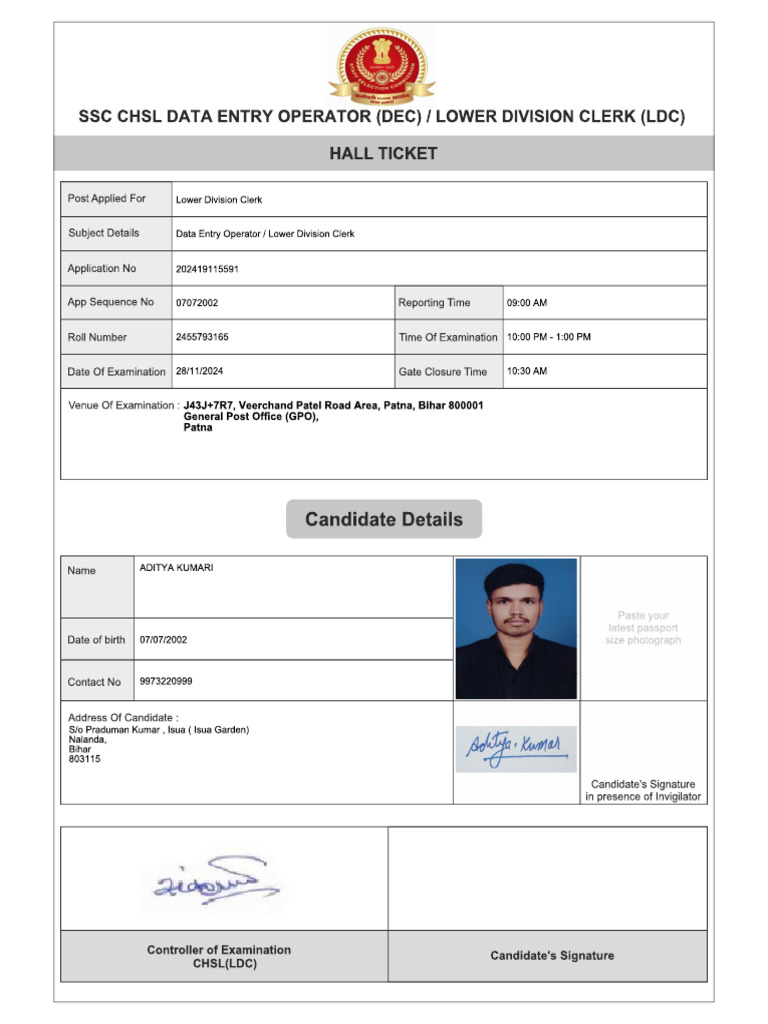 Adi Admit Card | PDF