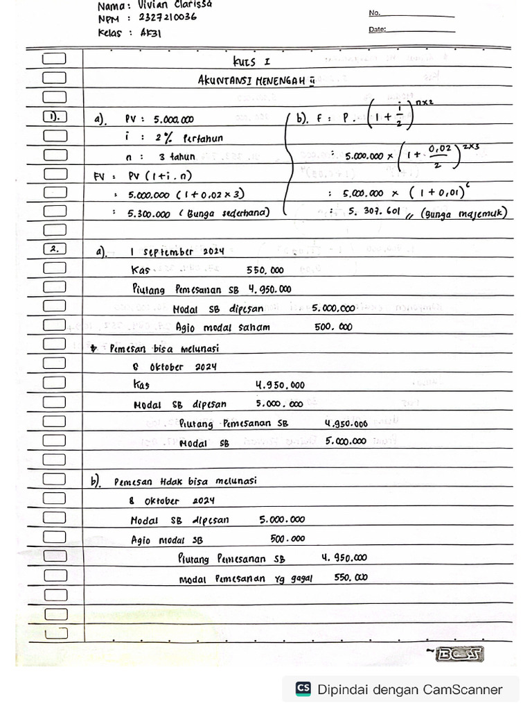 Kuis 1 Akuntansi Menengah 2 Vivian Clari | PDF