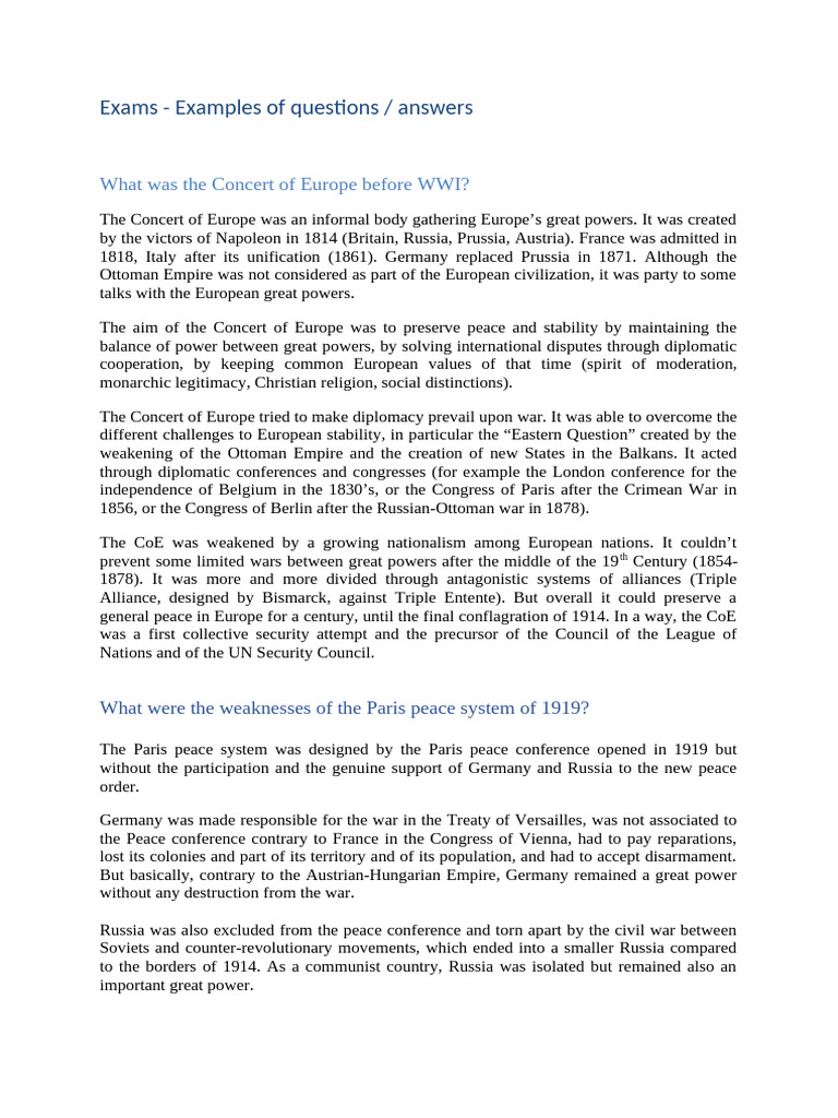 Exams - Examples of Answers | PDF | Political Science | Global Politics