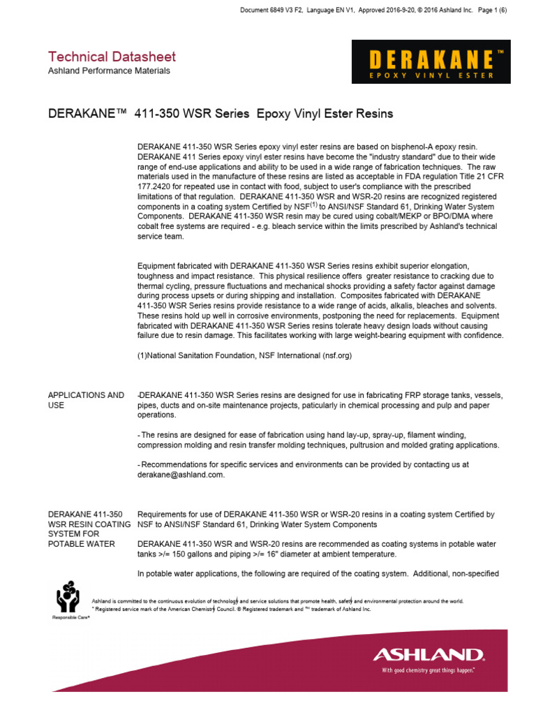 DERAKANE 411 350 WSR Series Resin | PDF | Epoxy | Wax