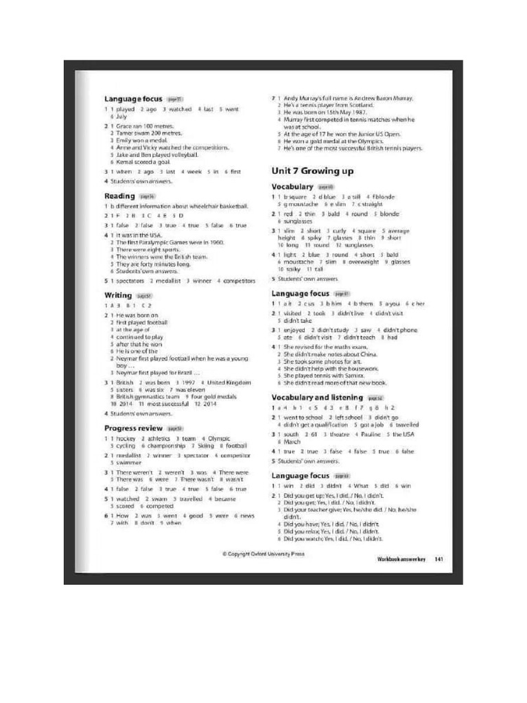Answer For English Plus 1 Year 5 | PDF
