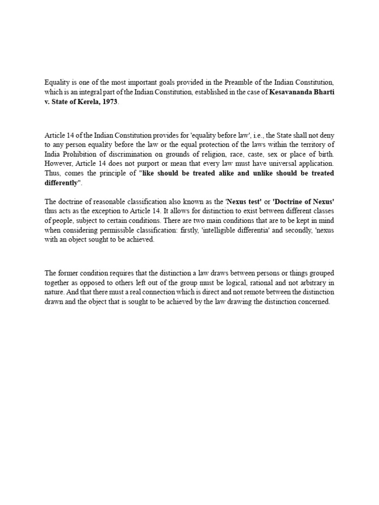 Doctrine of Reasonable Classification | PDF | Discrimination | Equal ...