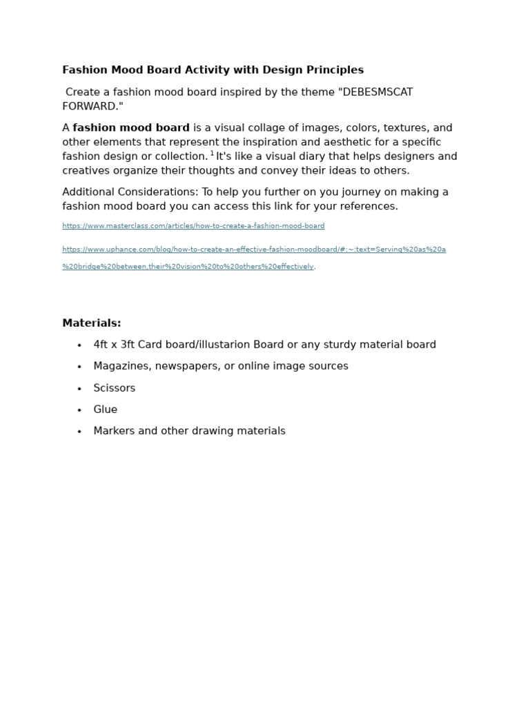 Fashion Mood Board Activity With Design Principles | PDF