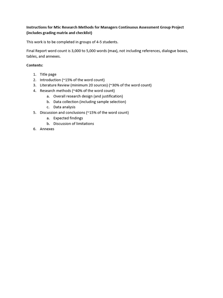 Group Project Instructions 2024 | PDF | Methodology | Data Analysis