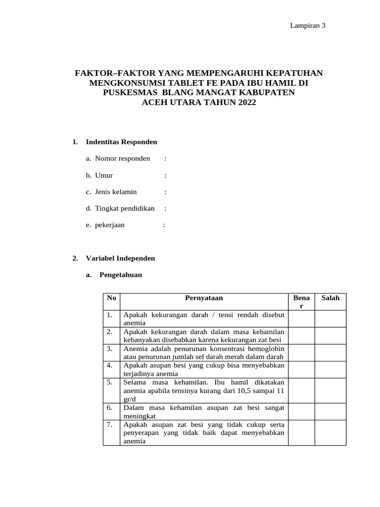 Kuesioner | PDF | Pengembangan Diri
