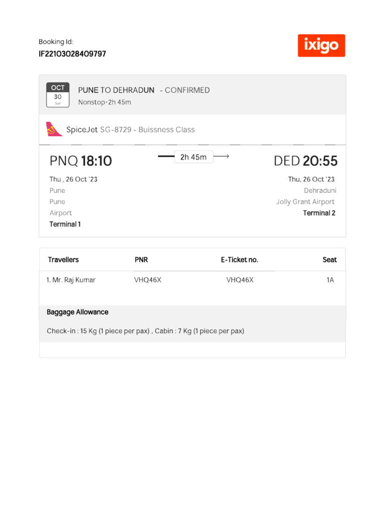 Pune To Dehradun Ticket | PDF