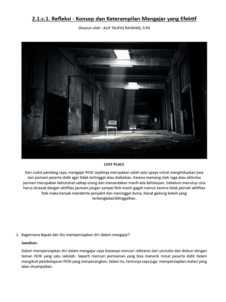 2.1.c.1. Refleksi - Konsep Dan Keterampilan Mengajar Yang Efektif ALIF | PDF | Karier & Perkembangan