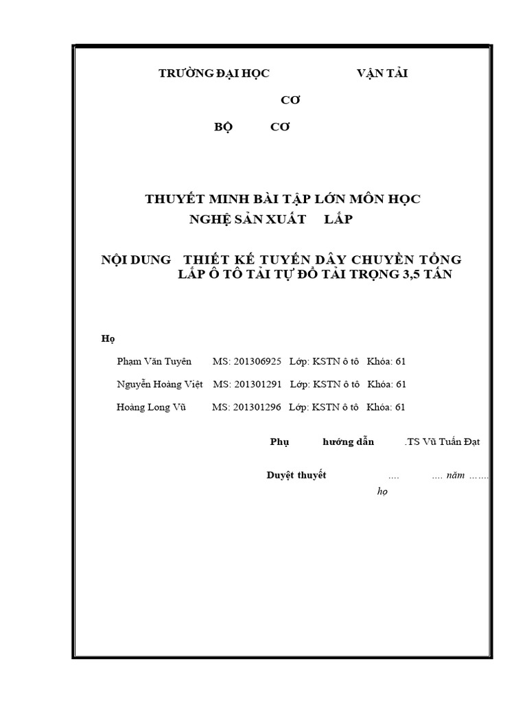 BTL - CNSXLR Ô Tô - K61 - KSTN - Nhóm 12 - Hoàng Long Vũ | PDF