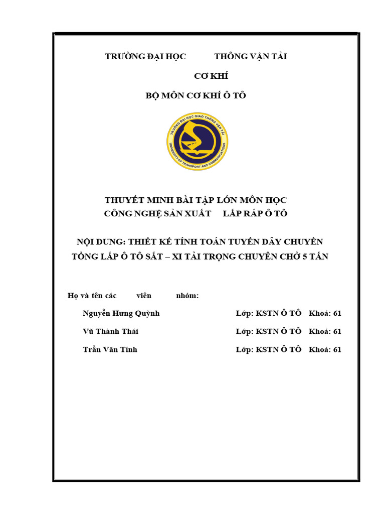 BTL - CNSXLR ô tô - K61 - KSTN - NHÓM 10 - NGUYỄN HƯNG QUỲNH | PDF