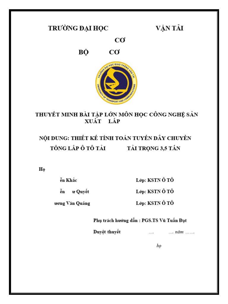 BTL - CNSXLR ô tô - K61 - Nhóm 9 - Nguyễn Khắc Quý PDF | PDF