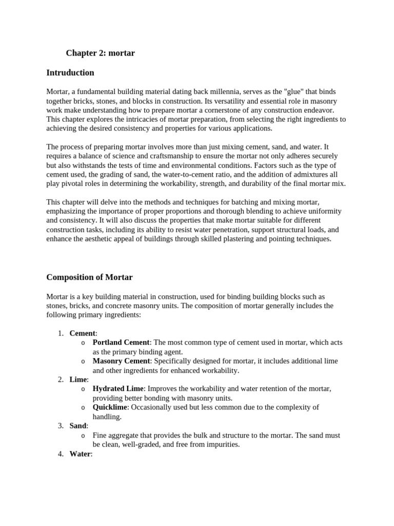 Mortar Composition and Preparation Guide | PDF | Mortar (Masonry ...