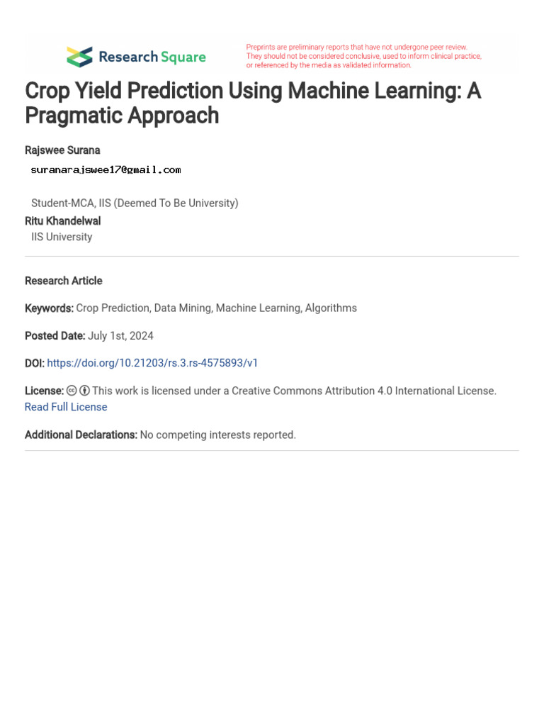 Crop Yield Prediction Using Machine Learning A Pra | PDF | Machine ...