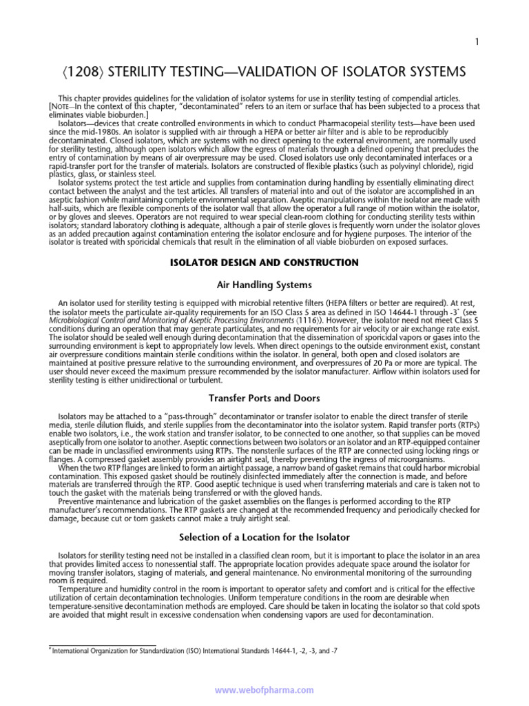 Isolator Systems for Sterility Testing | PDF | Verification And ...