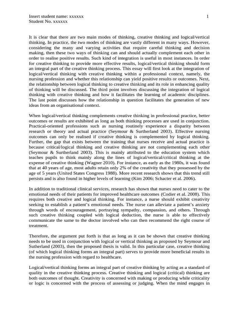 Creative Thinking Vs Logical Thinking | PDF | Thought | Critical Thinking