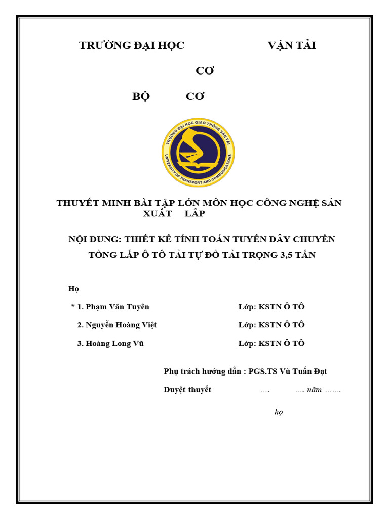 BTL - CNSXLR Ô Tô - K61 - KSTN - Nhóm 12 - PH M Văn Tuyên | PDF