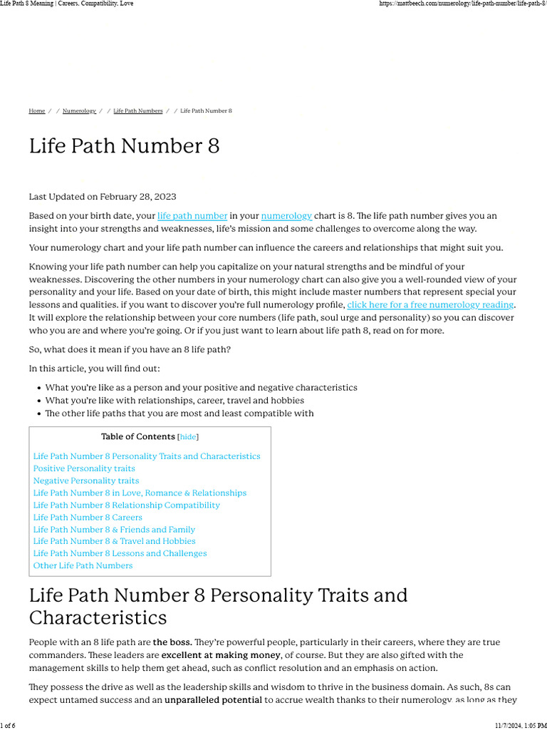 Life Path Number 8 Overview and Insights | PDF