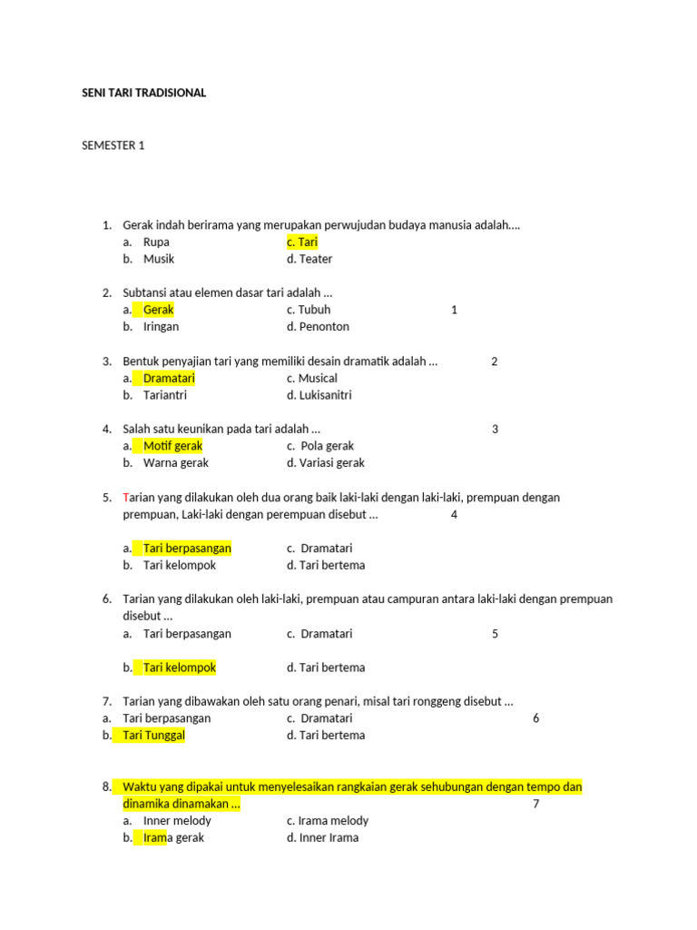 Uh3 SBK Kelas 8, Seni Tari Tradisional Semester 1 Rere Ok Aaa | PDF | Seni