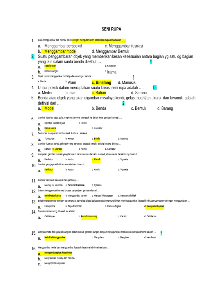 Uh1 Seni Rupa Menggambar Model Kelas 8 Ganjil Rere Poenya | PDF