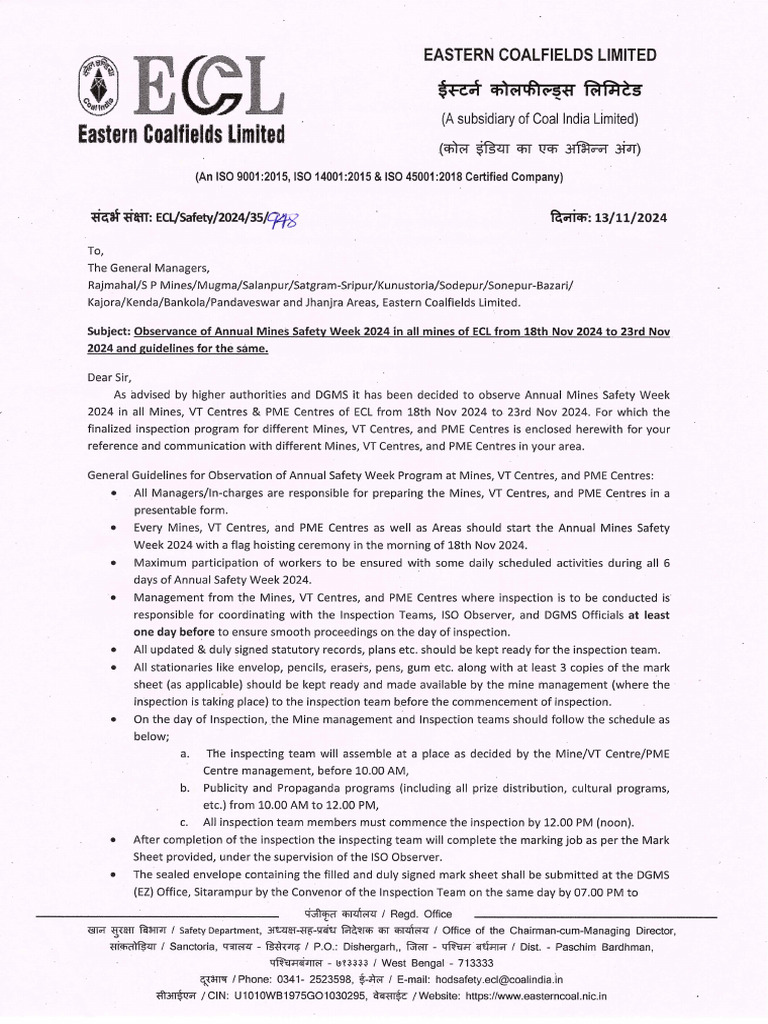 2024-948 - General Instructions For Annual Mines Safety Week-2024 | PDF