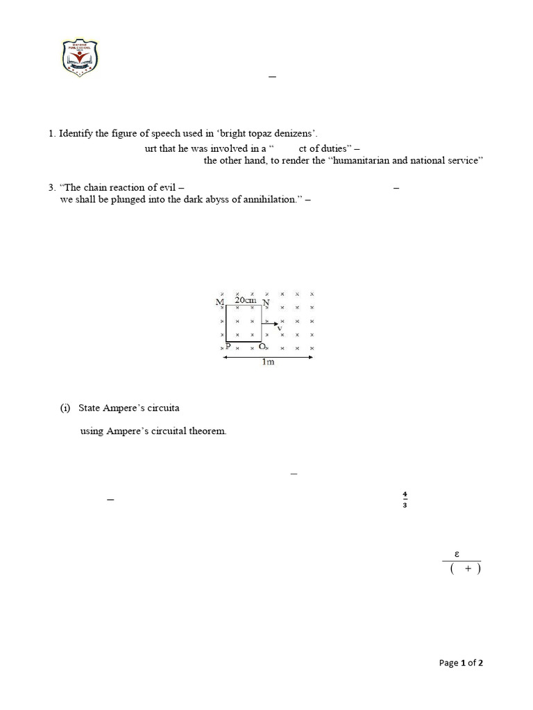 Class 12 PCM Diwali Assignment | PDF | Capacitor | Magnetic Field
