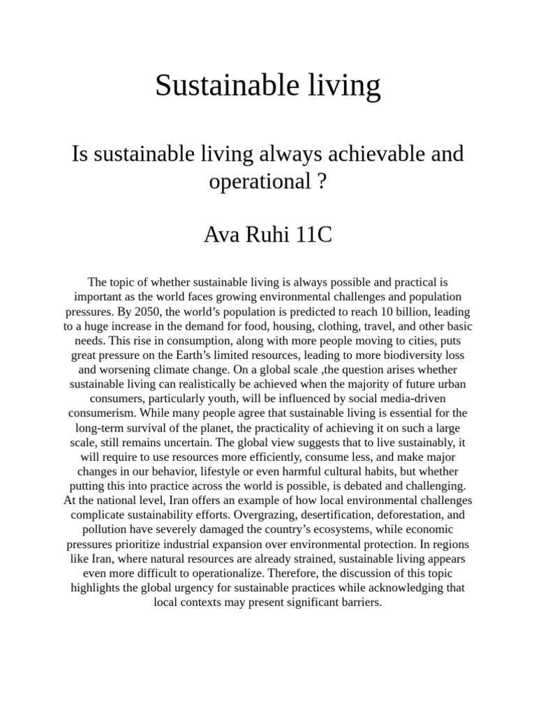 Essay Sustainable Living | PDF | Sustainability | Economies