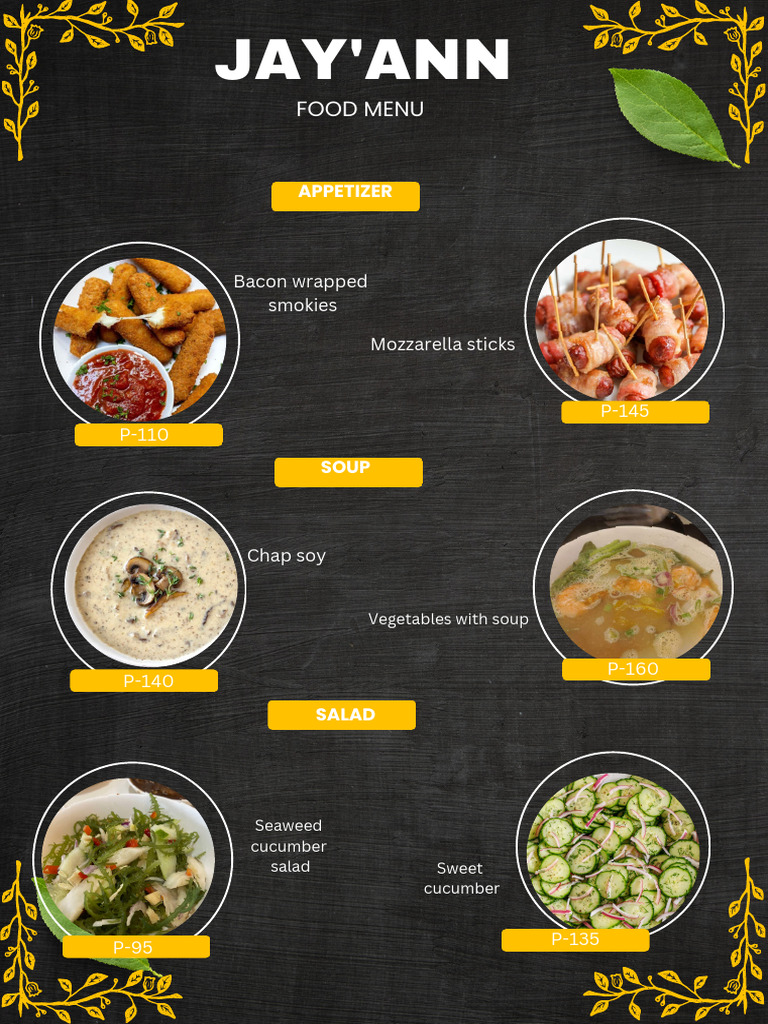 Yellow and Black Restaurant Food Menu - 20241027 - 213311 - 0000 | PDF