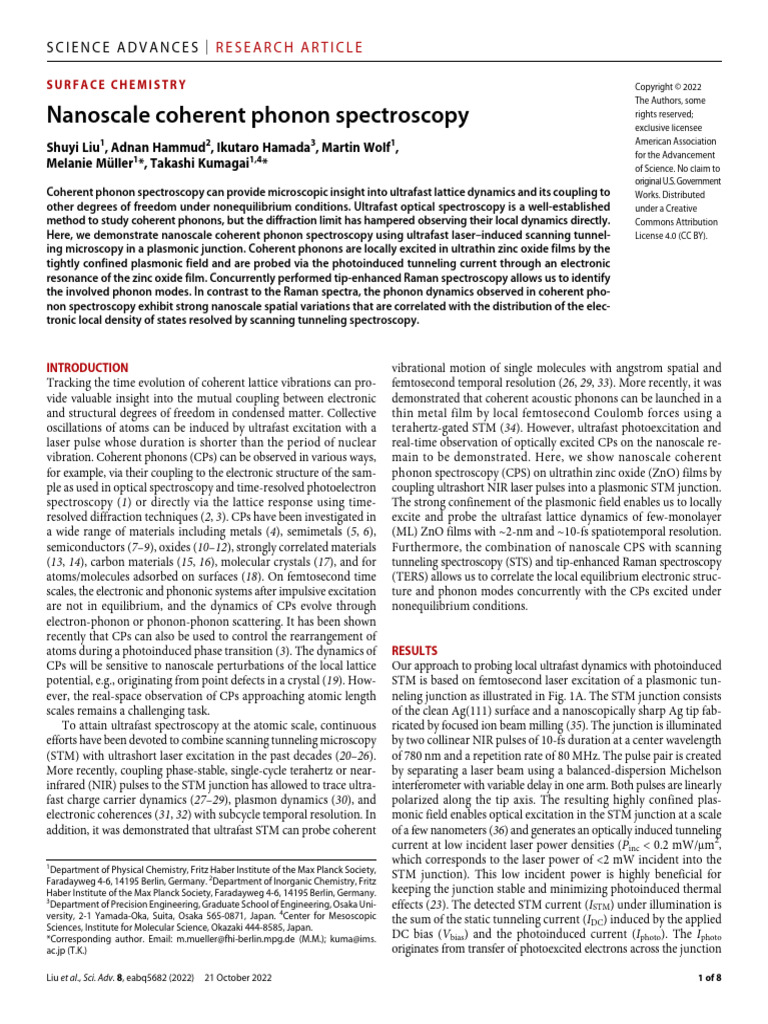 Nanoscale Coherent Phonon Spectroscopy | PDF | Raman Spectroscopy ...