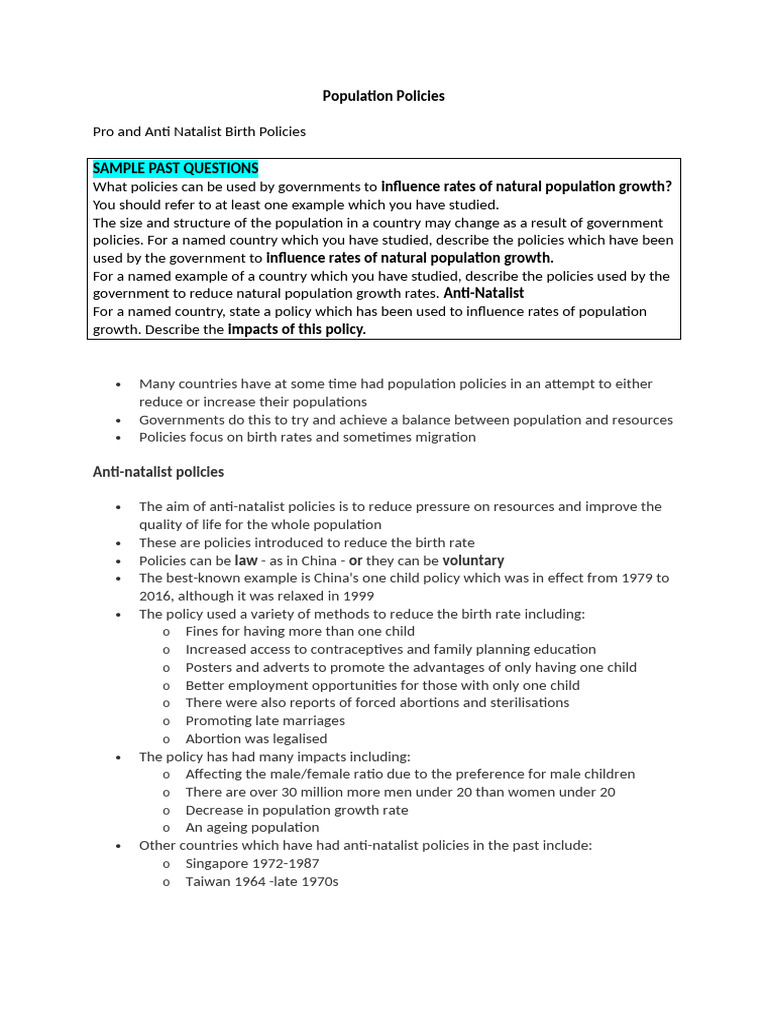Population Policies | PDF | Parental Leave | Birth Rate