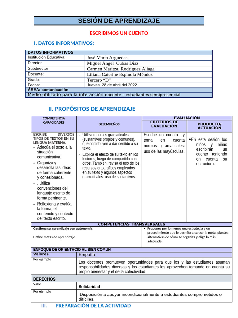 Sesión 28-4-22-Com-Escribimos Un Cuento | PDF | Evaluación | Aprendizaje